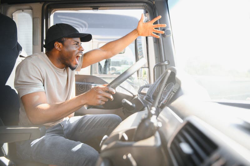 Truck Driver Gets Angry while Driving Stock Photo - Image of male ...