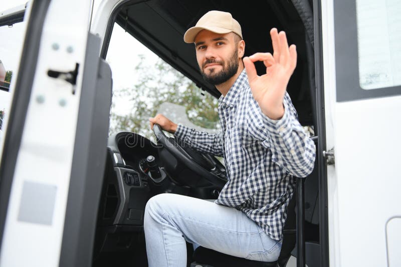 Truck Driver Sitting in Cab Stock Photo - Image of people, hauler ...
