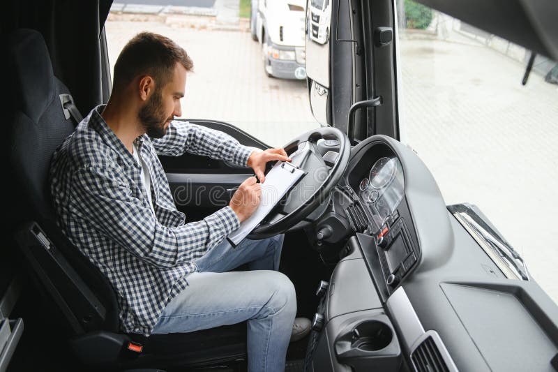 Truck Driver Sitting in Cab Stock Image - Image of driving, road: 296521723