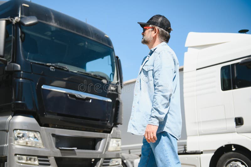 Truck Driver Standing by His Lorry Stock Photo - Image of trucking ...