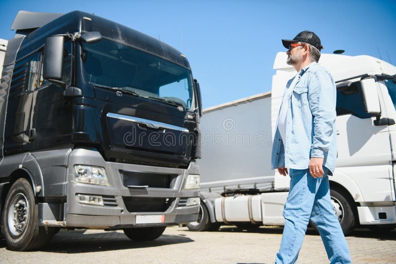 Truck Driver Standing by His Lorry Stock Photo - Image of occupation ...
