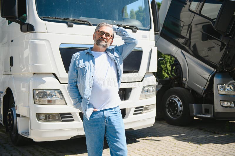 Truck Driver Standing by His Lorry Stock Image - Image of male, trucker ...