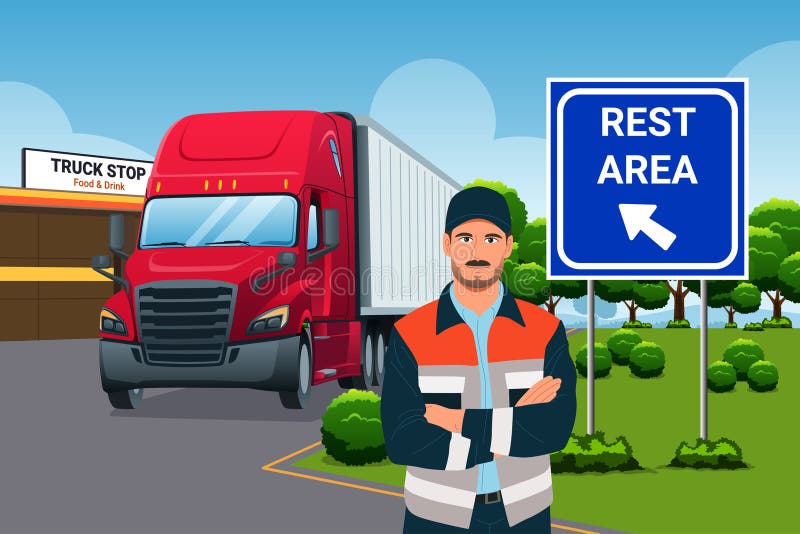 Truck Driver in Truck Stop Rest Area Vector Illustration Stock Vector ...