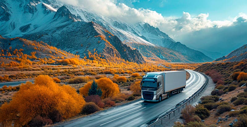 A Truck Drives Along a Mountain Road, Cargo Delivery Logistics - AI ...