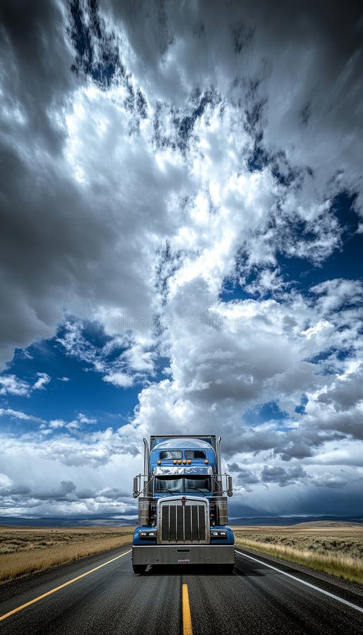 Truck Driving Down Open Highway, Shipping Transportation Logistics ...