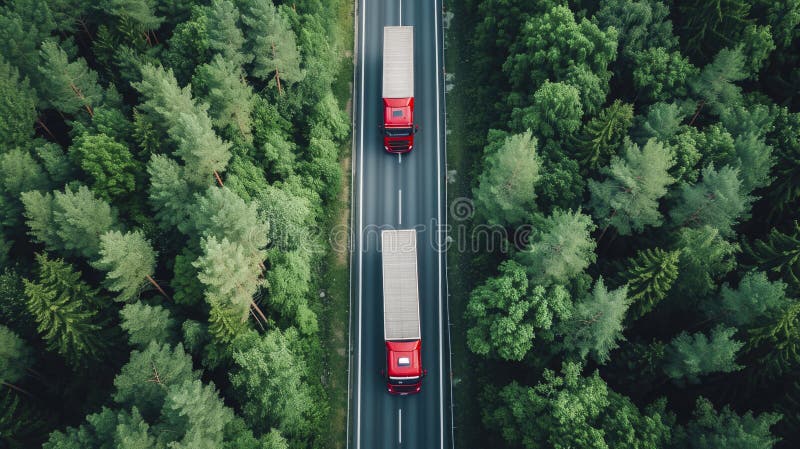 A Truck is Driving Down a Road through a Forest Stock Photo - Image of ...