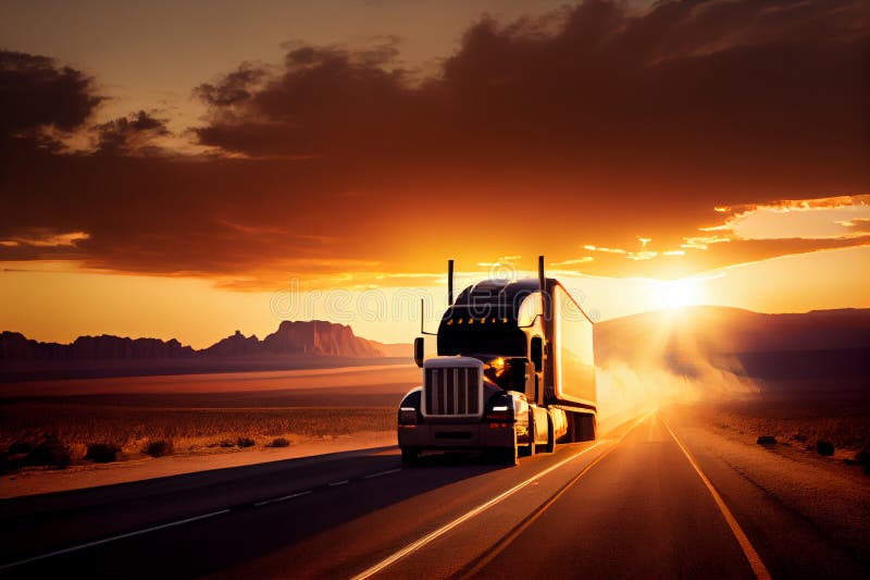 Truck Driving on the Freeway at Sunset. AI Generated Stock Illustration ...