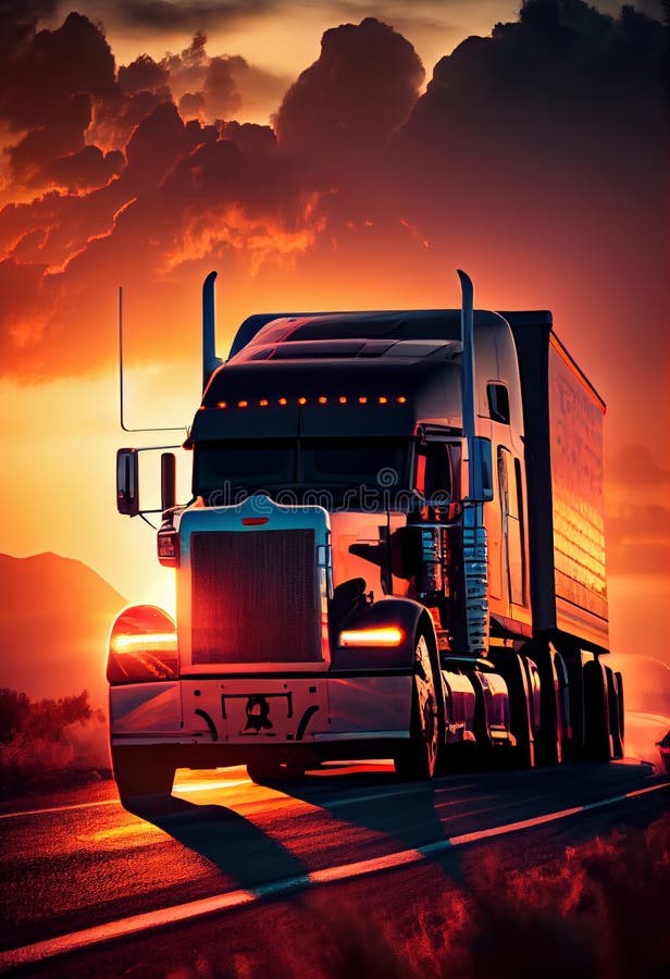 Truck Driving on the Freeway at Sunset. AI Generated Stock Illustration ...