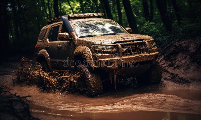Truck Driving through Mud in the Woods Stock Illustration ...