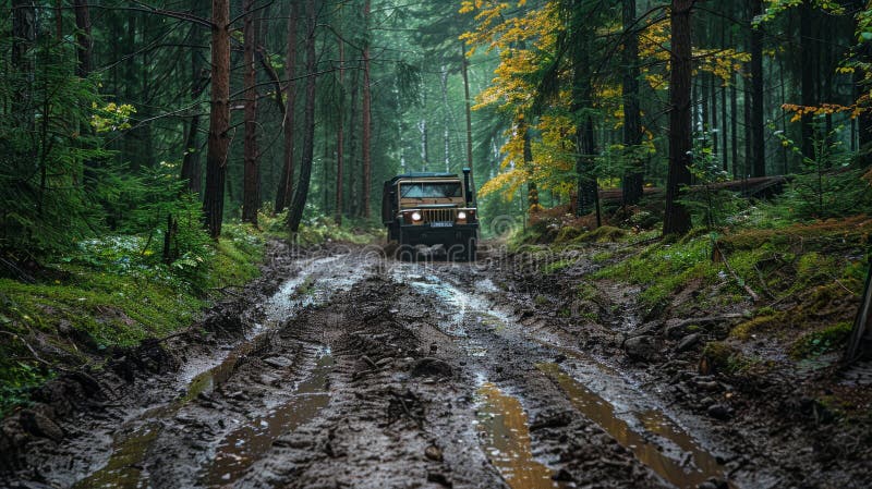 Truck Driving through Muddy Forest Path Stock Photo - Image of travel ...