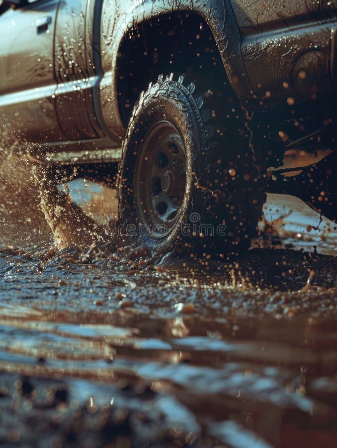 Truck Driving through Puddle Stock Photo - Image of infrastructure ...