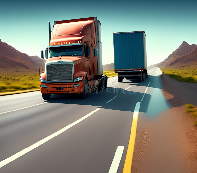 Truck Driving on Road, Generative AI Illustration Stock Illustration ...