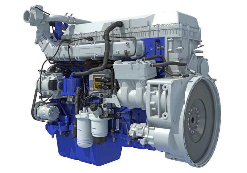 Industrial Diesel Engine 3D Rendering on White Background Stock ...