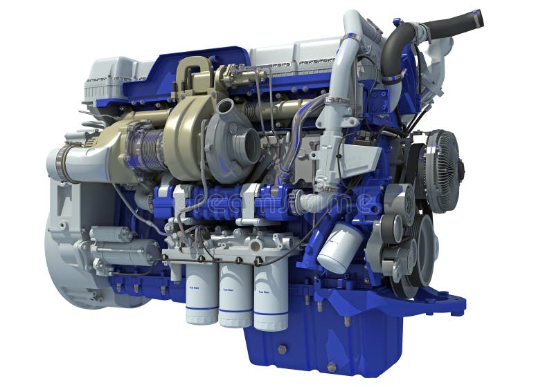 Industrial Diesel Engine 3D Rendering on White Background Stock ...