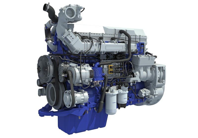 Industrial Diesel Engine 3D Rendering on White Background Stock ...