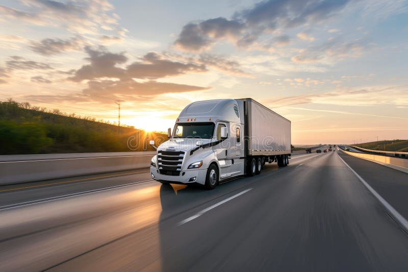 Truck Engine Power on Highway at Sunset. Stock Illustration ...