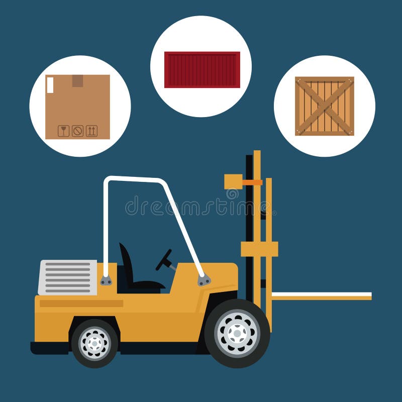 Truck Forklift Warehouse Machine Work Box Container Stock Vector ...