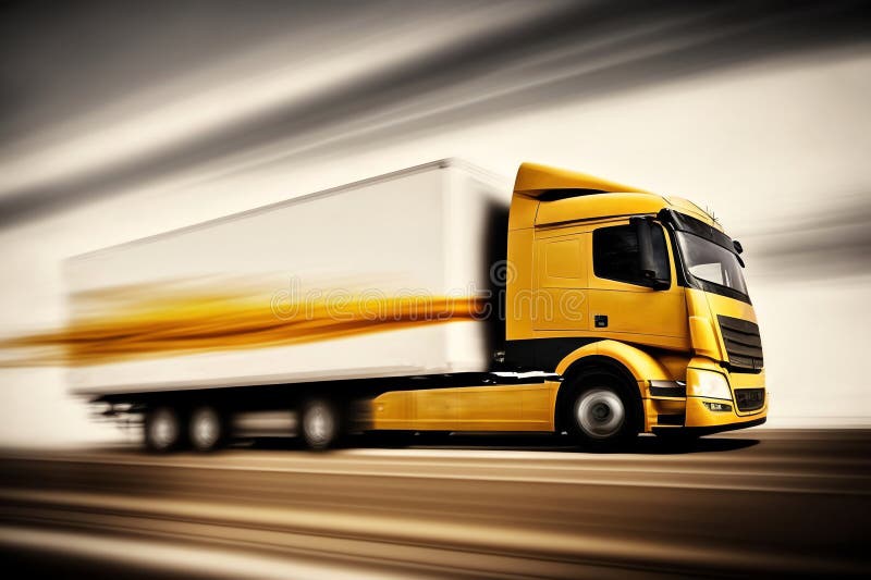 Truck with Freight Moving Fast. Big Truck Driving on Road. Blurred ...
