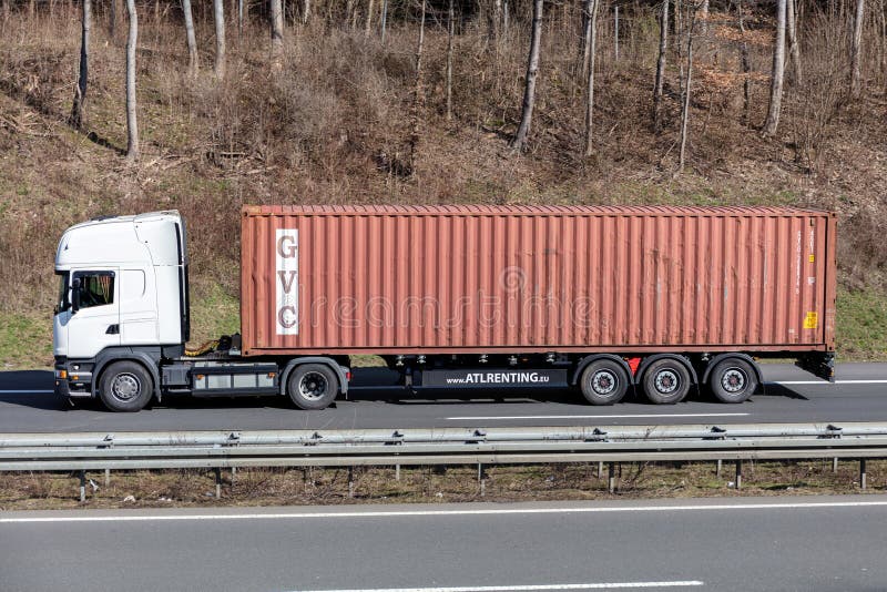 Truck with GVC container editorial photo. Image of badge - 215206956