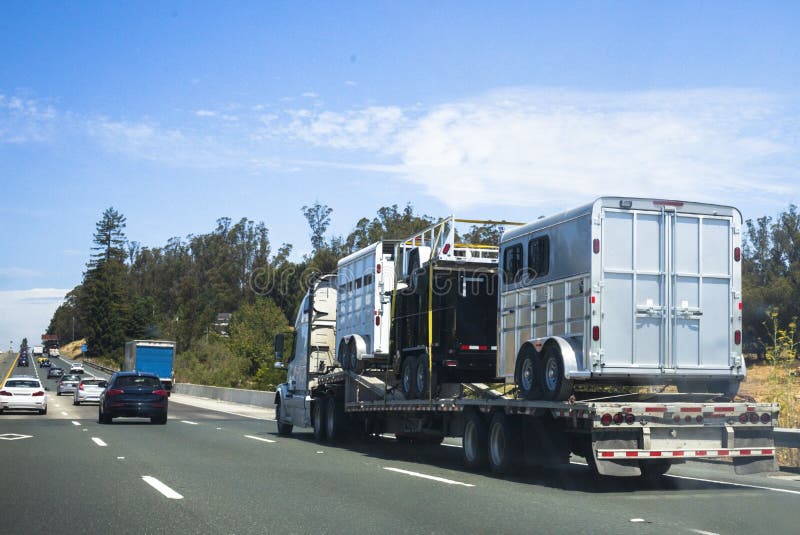 Truck Hauling Freight Trailers on Highway Stock Photo - Image of truck ...