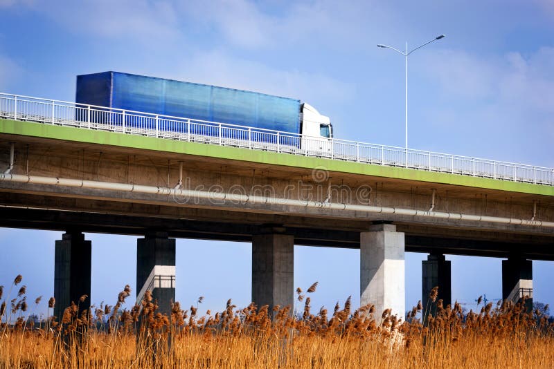 Truck on a High Level Bridge 01 Stock Image - Image of truck, traffic ...