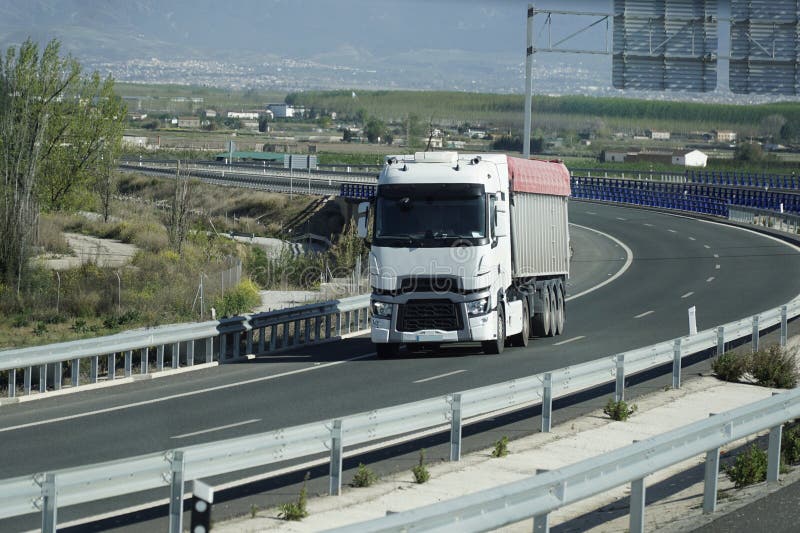 Truck on a Highway - Front View Stock Image - Image of logistics, front ...