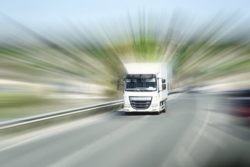 Truck on a Highway - Front View, Zoom Effect Stock Photo - Image of ...