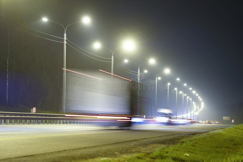 Man Truck Moving on the Highway at Night. Stock Photo - Image of diesel ...