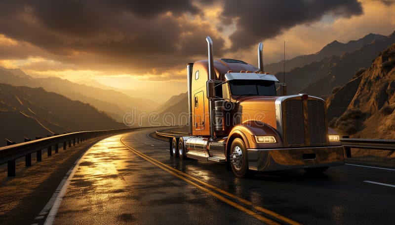 Truck on the Road Truck on Highway Stock Illustration - Illustration of ...