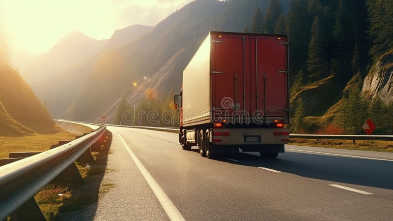 Truck on Highway Road with Red Container. Generative Ai Stock ...