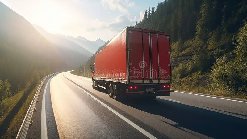 Truck on Highway Road with Red Container. Generative Ai Stock ...