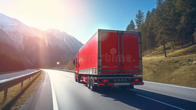 Truck on Highway Road with Red Container. Generative Ai Stock ...