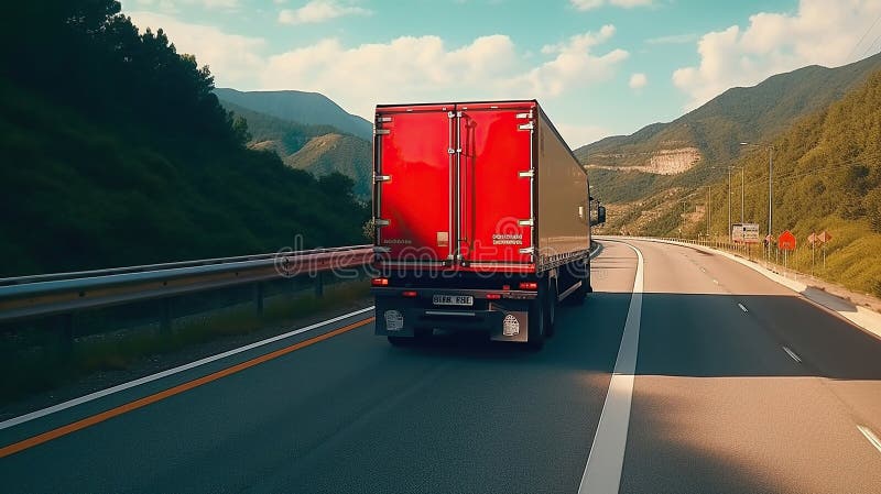 Truck on Highway Road with Red Container. Generative Ai Stock ...
