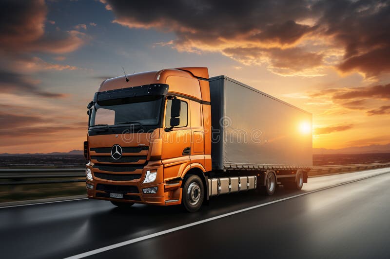Truck on the Highway at Sunset. Transportation and Logistics Concept ...