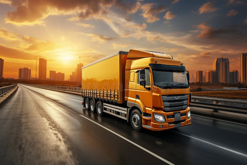 Truck on the Highway at Sunset. Transportation and Logistics Concept ...