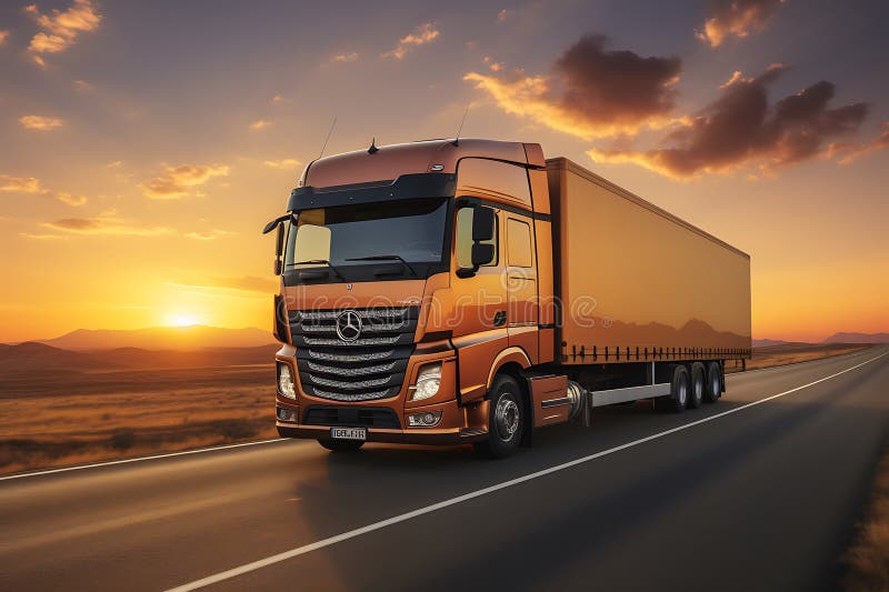 Truck on the Highway at Sunset. Transportation and Logistics Concept ...