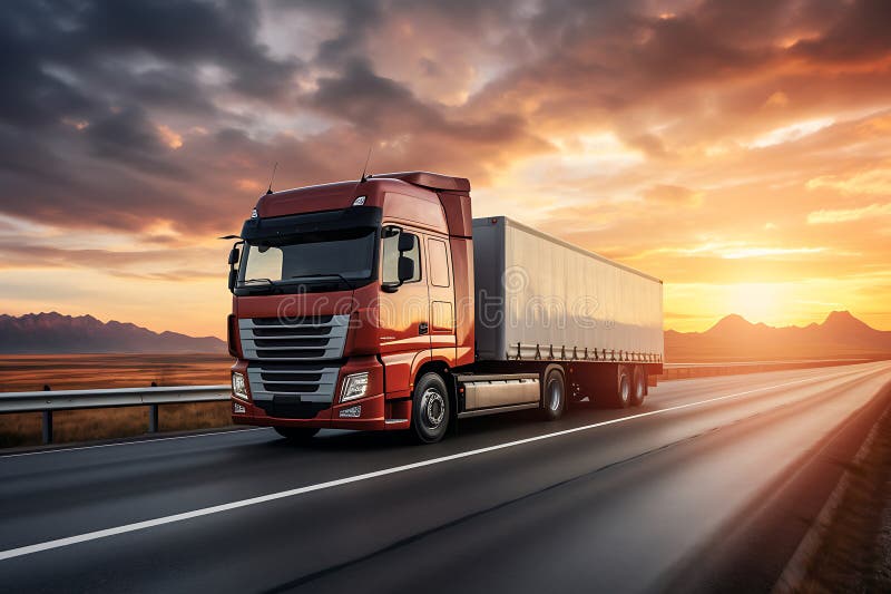Truck on the Highway at Sunset. Transportation and Logistics Concept ...