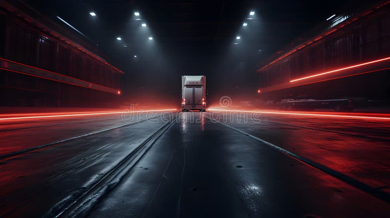 Truck on Highway Tunnel, Front View, Red Light Stock Photo - Image of ...