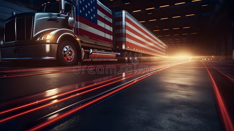 Truck on Highway Tunnel, Front View, Yellow Light Stock Photo - Image ...
