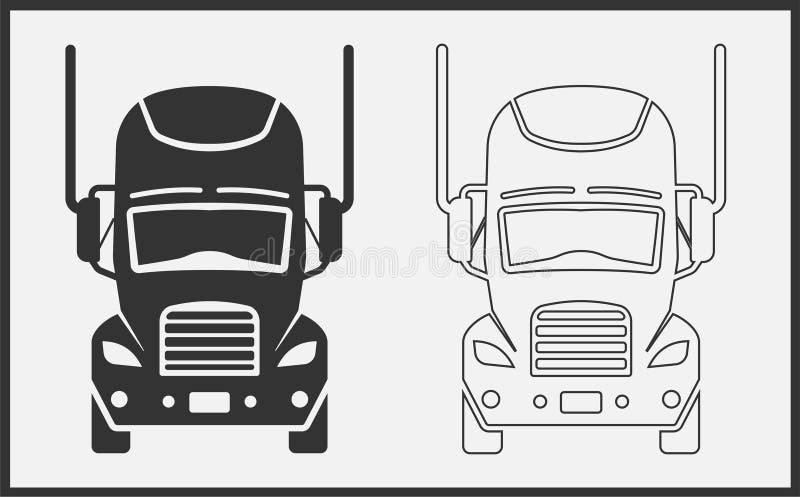 Truck Icon Front View. Black on White Background. Vector Illustration ...