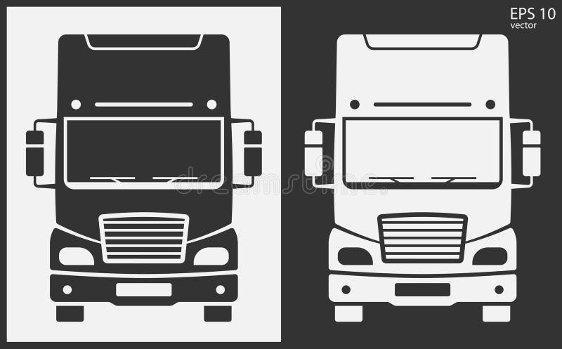 Truck Icon Front View. Black on White Background. Vector Illustration ...