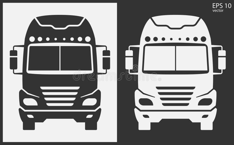 Truck Icon Front View. Black on White Background. Vector Illustration ...