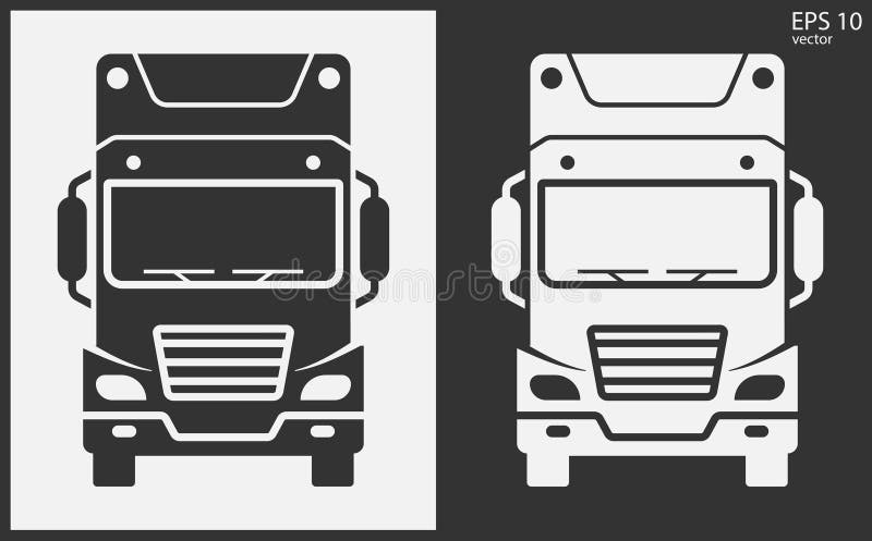 Truck Icon Front View. Black on White Background. Vector Illustration ...