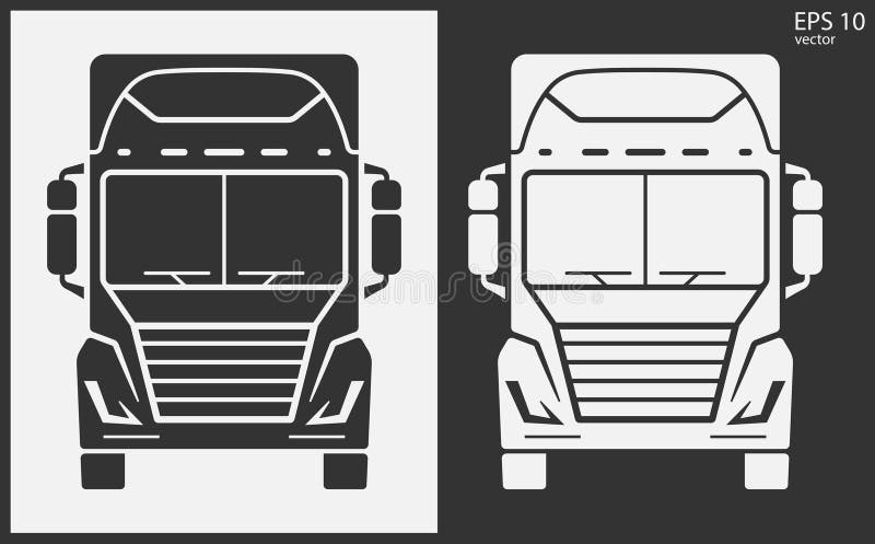 Truck Icon Front View. Black on White Background. Vector Illustration ...