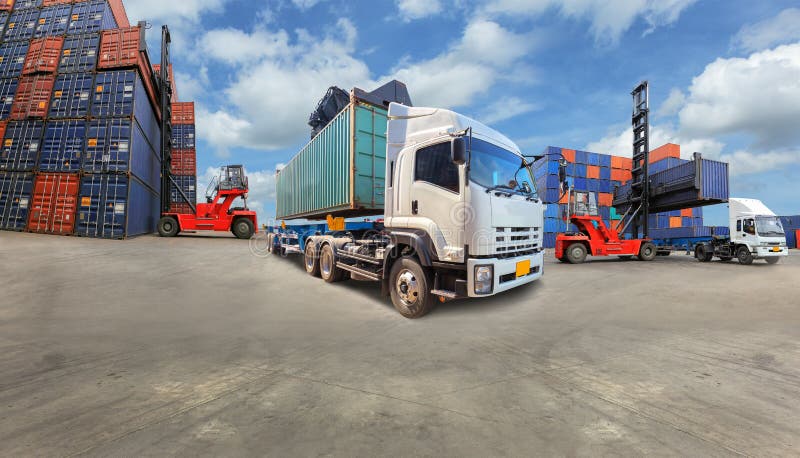 Truck with Industrial Container Cargo for Logistic Import Export Stock ...