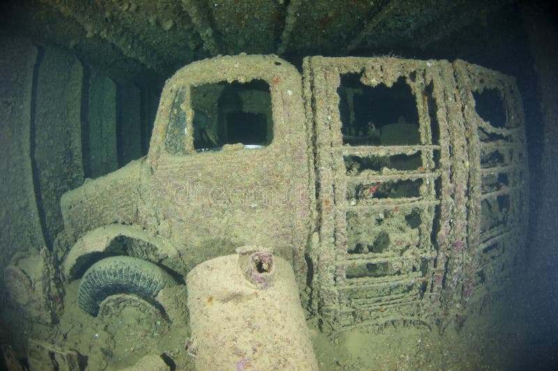 Truck Inside the Hold of a Large Shipwreck Stock Photo - Image of ocean ...