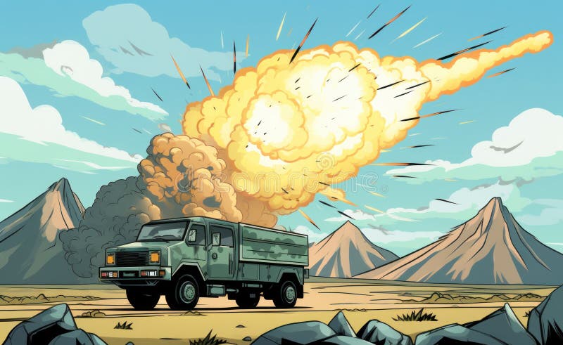 A Truck with a Large Explosion Stock Illustration - Illustration of ...