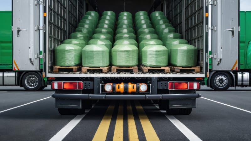 A Truck with a Load of Green Plastic Containers on the Back, AI Stock ...