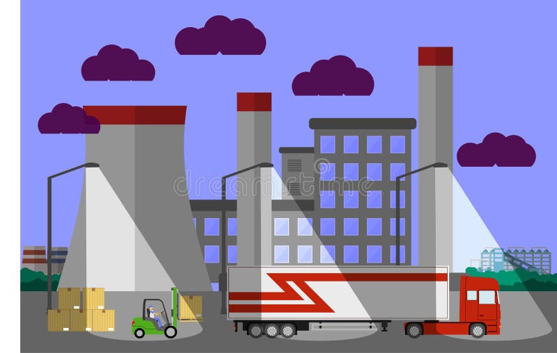 Truck and Loader Near Factory. Stock Vector - Illustration of ...