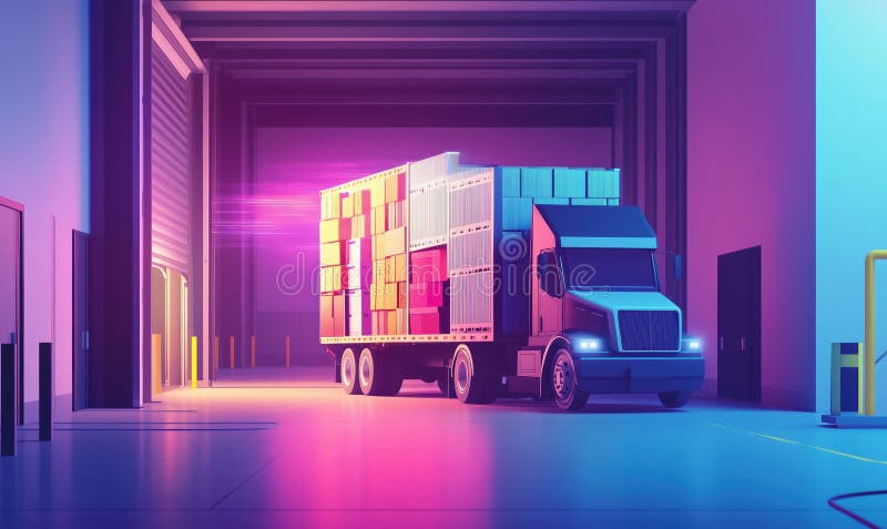 Truck Loading Cargo in Warehouse, Vibrant Colors, Modern Design ...